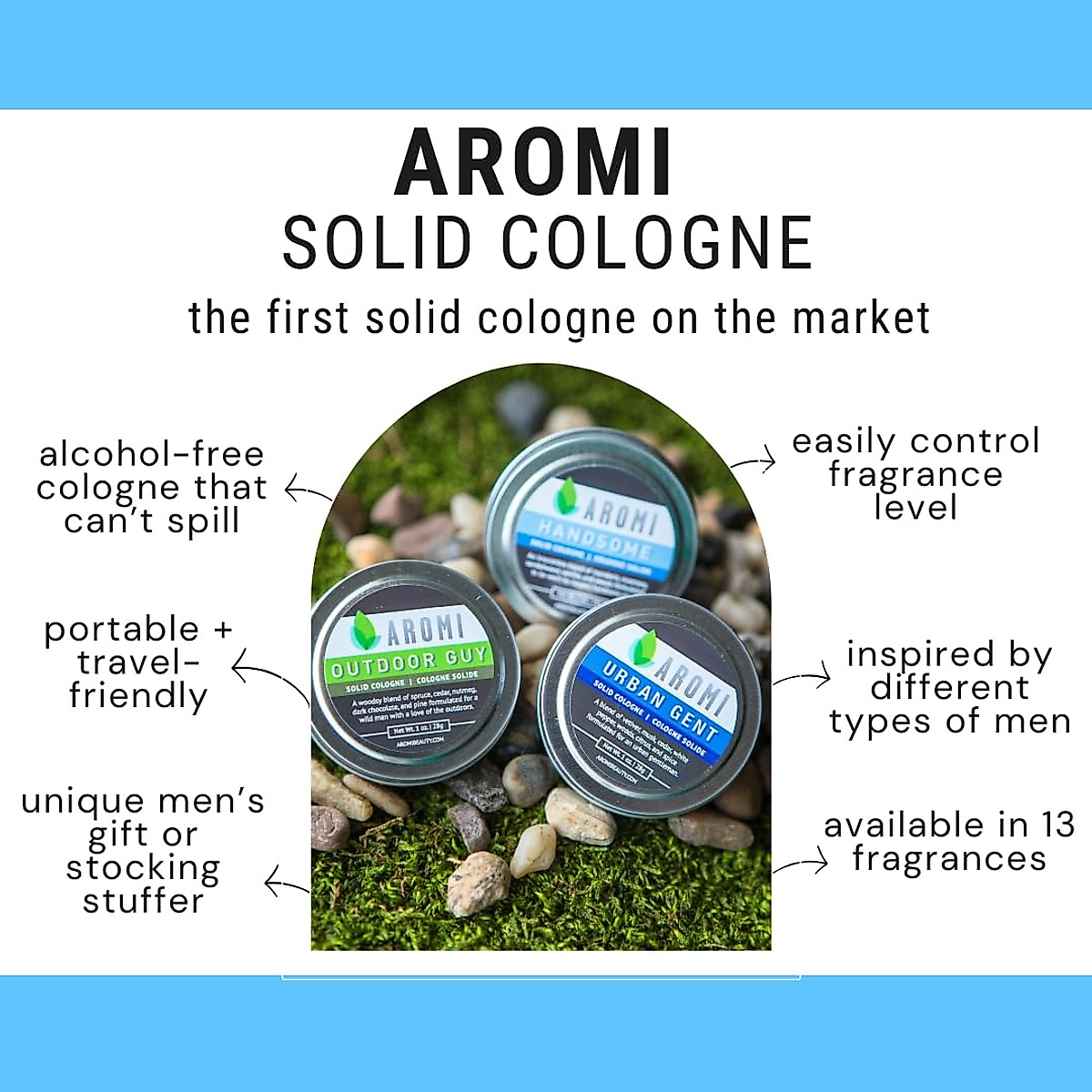Aromi Solid Cologne | Sweet, Vanilla, Musk Fragrance, Vegan and Cruelty-free Scent, Portable, Travel, Small Gift, Men's Stocking Stuffer, Alcohol-free (Handsome)