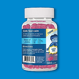 Mommy's Bliss Kids Feel Calm Gummies, Support a Sense of Calm and Relax The Body, Made with Magnesium, L-theanine, Sugar Free Raspberry Lemonade Flavor, Age 4+, 60 Gummies