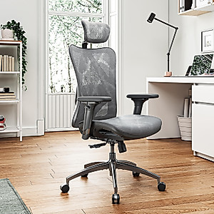 SIHOO M57 Ergonomic Office Chair with 3 Way Armrests Lumbar Support and Adjustable Headrest High Back Tilt Function Grey
