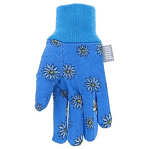 MUD Basic Women's PVC Dotted Palm And Daisy Printed Jersey Garden Glove, Extreme Comfort, Excellent Grip, Durable Wear, Blue, Medium/Large (M61001B-WML),MD61001B-WML
