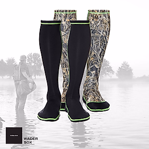 Wetsox Wader Sox, Black Frictionless Wading Socks, Get in and Out of Wader or Boot Easily, 1mm Neoprene Keep Feet Warm or Dry