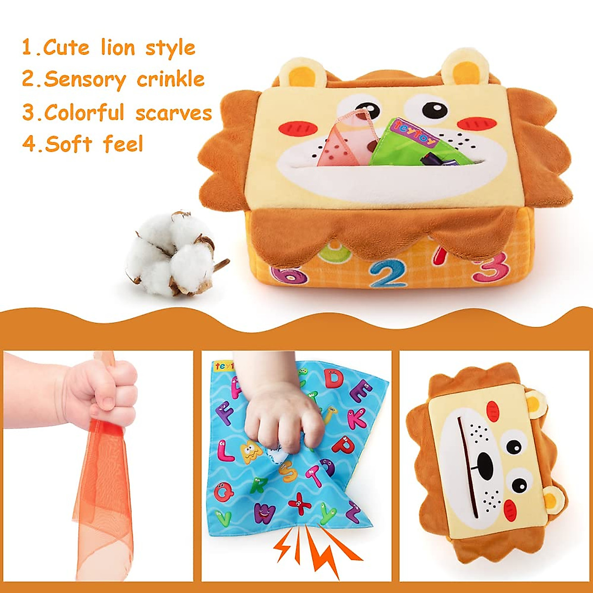 Magic Baby Tissue Box Toy,Funny Sensory Toys for Toddlers,Montessori Toys for Babies 6-12 Months,Soft 6-9-12-24 Month Old Baby Toys,Early Learning Infant Toys Gifts with Crinkle Squares Play Scarves