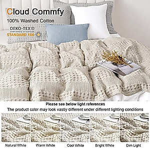 PHF 100% Cotton Waffle Weave Blanket King Size - Washed Soft Lightweight Blanket for All Season - Breathable and Skin-Friendly Blanket for Couch Bed Sofa 108"x90" - Light Khaki/Linen