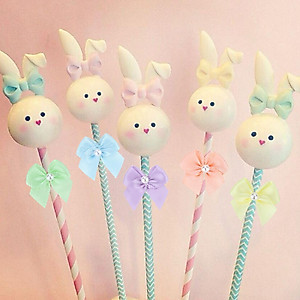 Meseey 60pcs Mini Pastel Rainbow Satin Ribbon Bows with Pearl 1 Inch Colored Craft Bows Flowers Appliques DIY Craft for Sewing, Scrapbooking, Wedding, Gift,Christmas Decoration (Pastel)