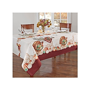 Elrene Home Fashions Holiday Turkey Bordered Fall Wrinkle Resistant Tablecloth, Seasonal Dining-Table Cover, 60" x 144" Rectangle