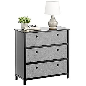 mDesign Modern Wide Dresser Drawer Storage Organization Chest - 3 Fabric Bin Drawers, Organizer Furniture Cabinet Unit for Bedroom, Hallway, Entryway, and Office - Easy Pull Handles - Black/Charcoal