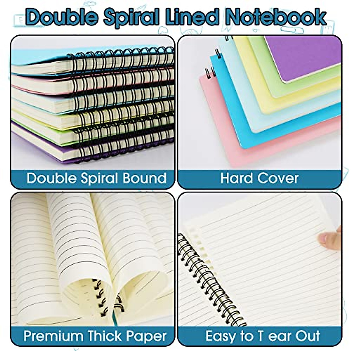 Aosmeol Spiral Notebook,6 Pack A5 5.7 x 8.3 Inch Spiral Lined Notebook,Thick Paper Hardcover Spiral Notebooks,College Ruled Notebooks for Writing School Office Business,60 Sheets 120 Pages,6 Colors