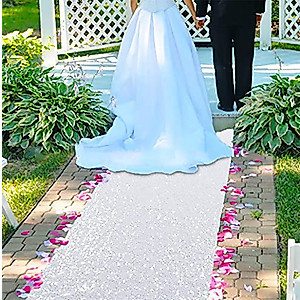 Aisle Runners for Weddings -2FTx15FT- White Sequin Aisle Runner Milky White Glitter Aisle Runner Carpet Aisle Runner for Wedding Ceremony Party Prom Event (2FTx15FT, White)