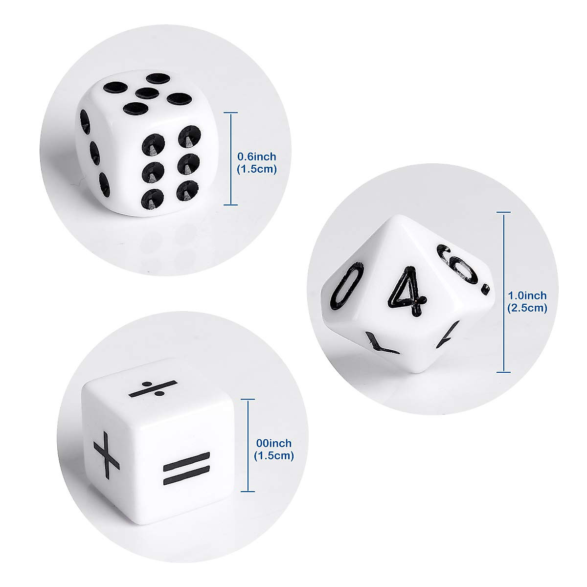 Lohoee Teaching Dice 16mm Math Dice Games for Kids 8-12 for Math Teaching Classroom Supplies Acrylic Material (10Pcs Math Operation Dice + 10Pcs Number Dice + 10Pcs Dot Dice)