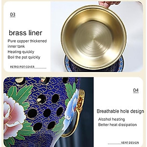 VIDECOR Chafing Dishes Single Person Small Copper Pot Old Beijing Small Fat Cow Hot Pot Chinese Traditional Cloisonne Hot Pot Commercial Alcohol Shares Red Copper Hot Pot,H