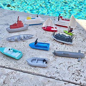 Safari Ltd. In the Water TOOB - Figurines of Jet Ski, Raft, Submarine, Motorboat, Windsurfer, Battleship, Cruise, Steam, Sail, Tug, Cargo Boat - Educational Toy Figures For Boys, Girls & Kids Ages 3+