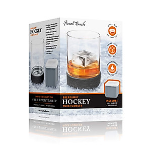 Final Touch Breakaway Whiskey/Cocktail Hockey Puck Tumbler Sports Glasses with Square Ice Mould - - 12oz (350ml) (FTA6635)