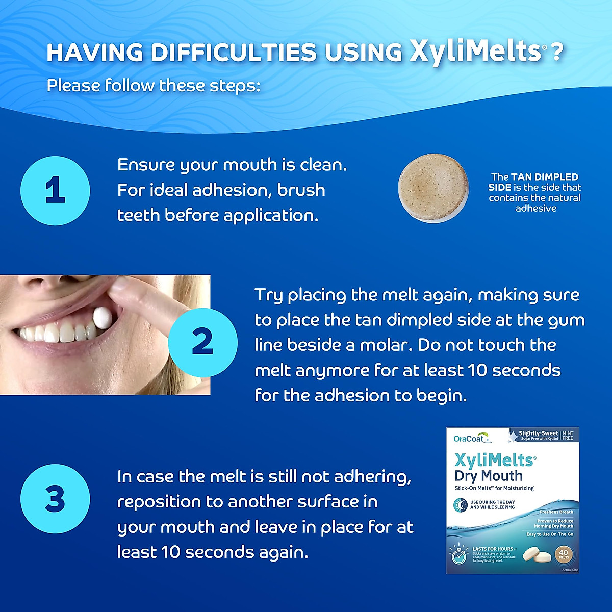 Oracoat XyliMelts Dry Mouth Relief Moisturizing Oral Adhering Discs 40 Count, Slightly-Sweet with Xylitol, for Dry Mouth, Stimulates Saliva