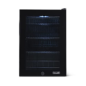 NewAir Beverage Refrigerator Cooler with 90 Can Capacity - Mini Bar Beer Fridge with Right Hinge Glass Door - Cools to 34F - AB-850B - Black