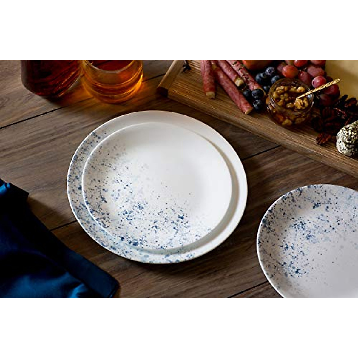 Corelle Vitrelle 18-Piece Service for 6 Dinnerware Set, Triple Layer Glass and Chip Resistant, Lightweight Round Plates and Bowls Set, Indigo Speckle