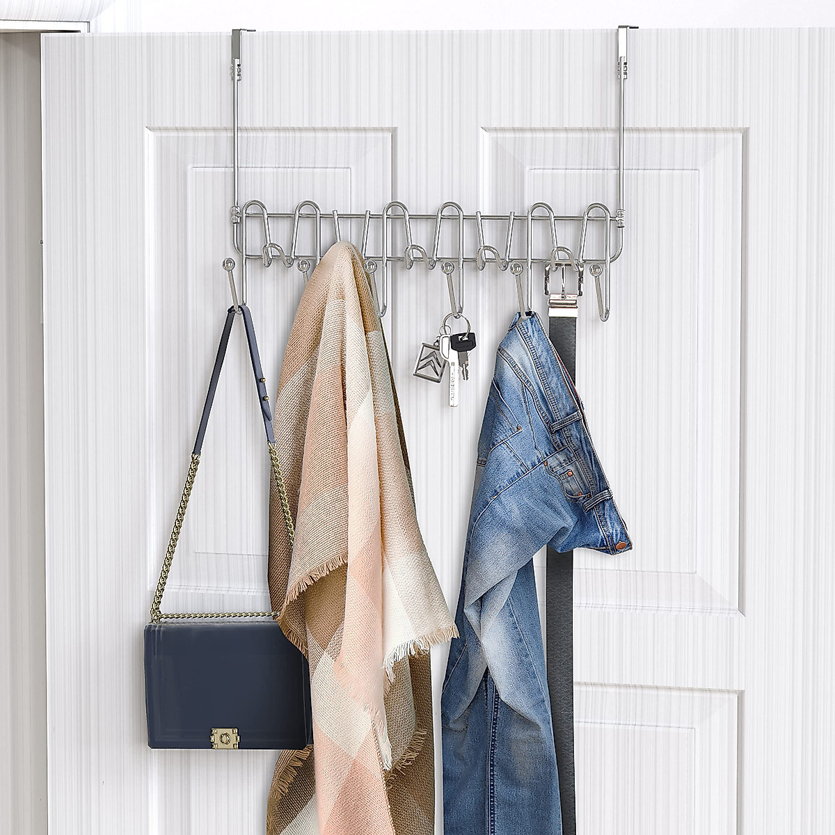 DecoBros Supreme Over The Door 11 Hook Organizer Rack, Chrome Finish