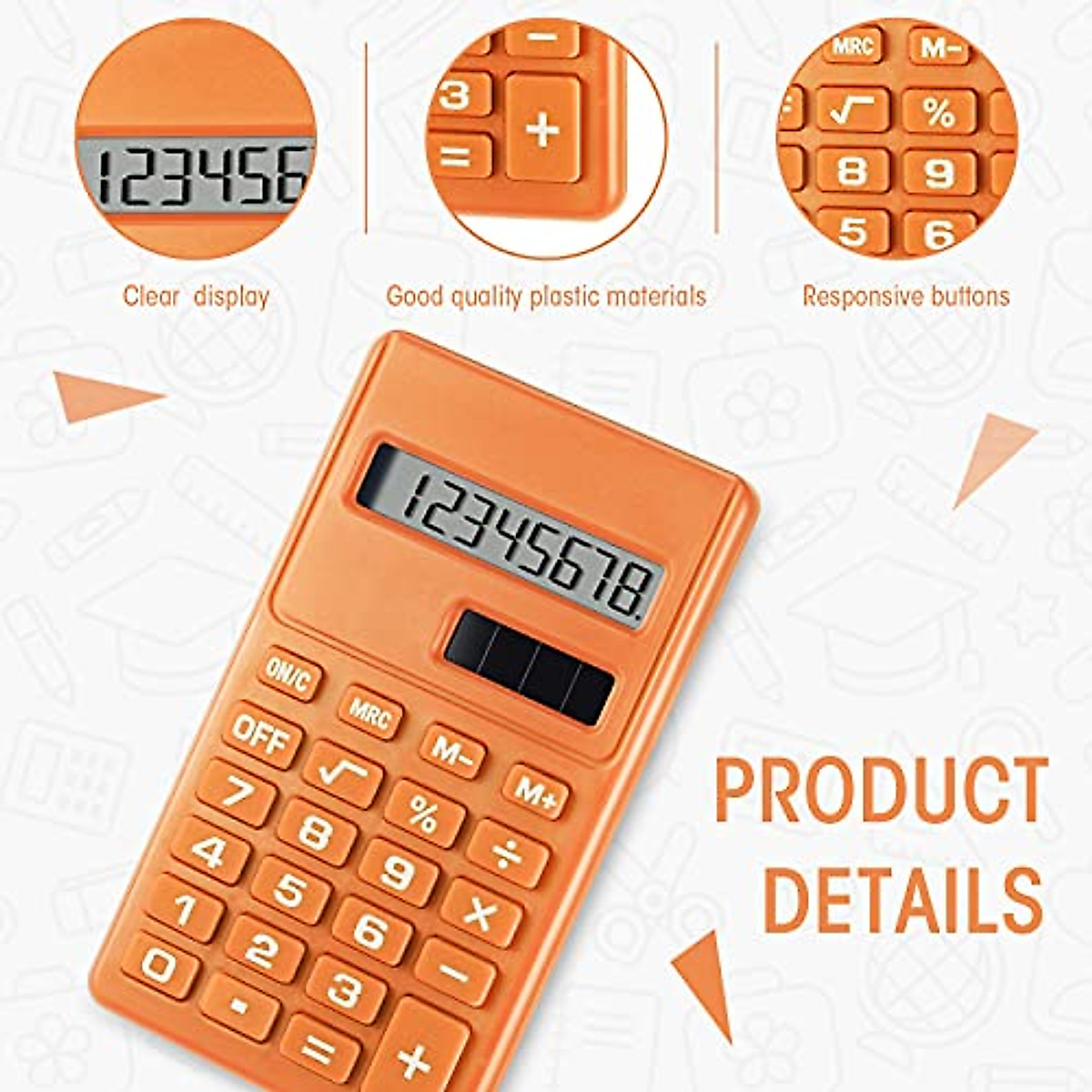 3 Pieces Mini Digital Desktop Calculator with 8-Digit LCD Display Standard Function Electronic Pocket Size Calculator for School, Office and Home, Blue Orange Green