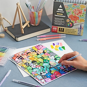 ARTEZA Dual Tip Brush Markers, Set of 48, Art Markers with Fine and Brush Tips, Dual Tip Pens for Adult Coloring, Calligraphy, Sketching, Doodling
