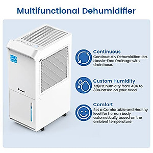 Vellgoo 3,200 Sq.Ft Energy Star Dehumidifier for Basement with Drain Hose, 36 Pint DryTank Dehumidifiers for Large Room, Suit for Garden Hose, Intelligent Humidity Control, 24H Timer White