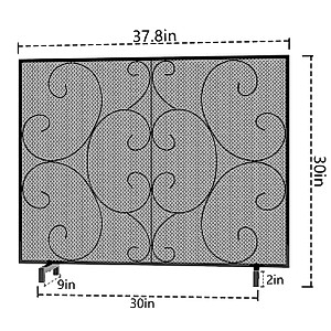 Kingson Single Panel Decorative Flat Fireplace Screen Cover Handcrafted Durable Metal Mesh, Heat-Resistant Free Standing Fire Spark Guard Mesh 37.8" L x 8.8" W x 30.7" H