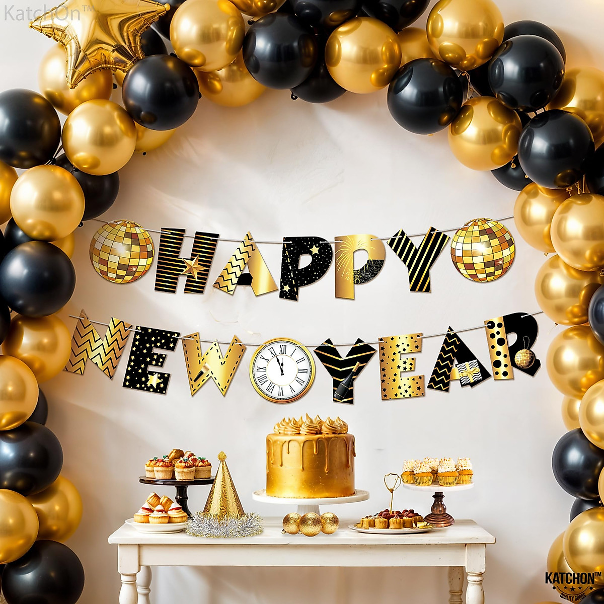 Big, Glitter Happy New Year Banner - 10 Feet, No DIY | Gold Happy New Year Sign for New Years Eve Party Supplies 2023 | New Years Eve Banner for Happy New Year Decorations 2023 | NYE Decorations 2023