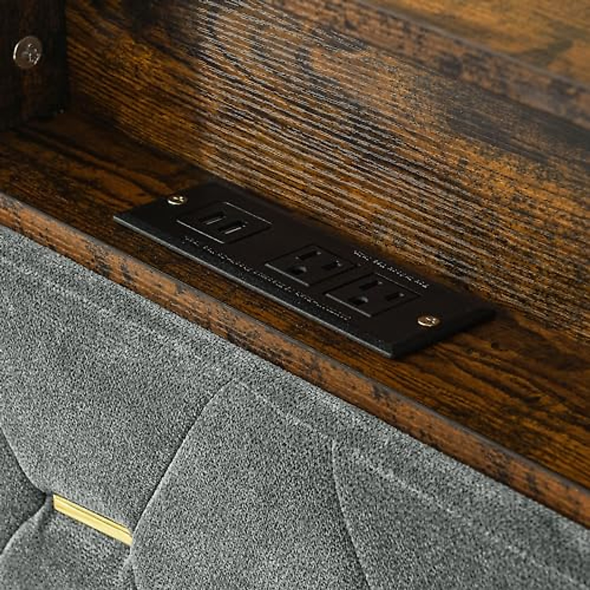 CuisinSmart Queen Size Bed Frame with Headboard,Storage & USB Ports & Outlets,No Box Spring Needed,78.5" x 57",Grey Bed Frame Furniture for Bedroom,Farmhouse,Hotel