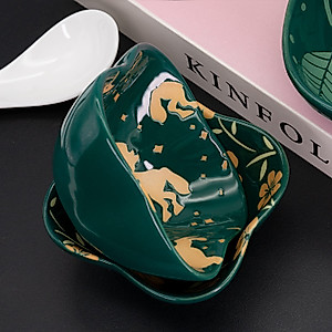 Louyebh Ceramic Stable Spoon Rest for Stove Top Heat Resistant Porcelain Spoon Utensil Holder for Kitchen Counter Dishwasher Safe Multifunctional Glaze Ceramic Bowl Kitchen Dining Table Decor (green)