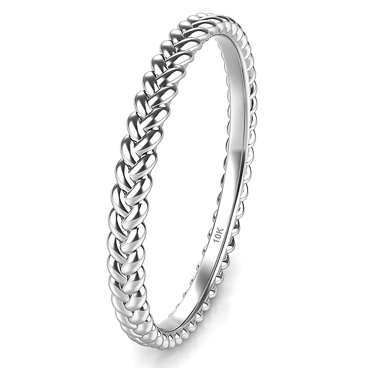 Sz 8.0 Solid 10K White Gold 2MM Eternity Braided Rope Stackable Wedding Band Ring