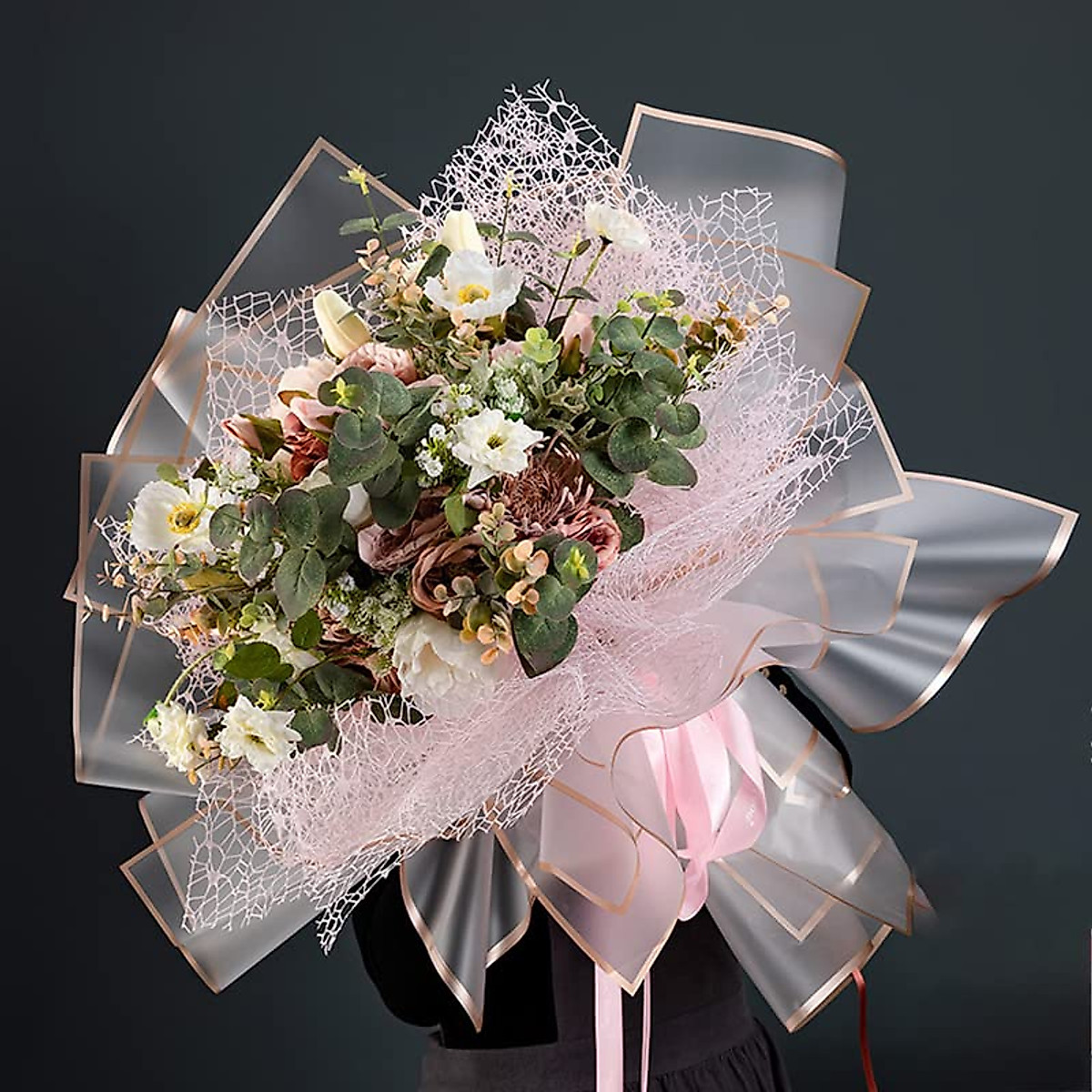 DecorGarden 60 Sheets Gold Edge Fresh Flower Wrapping Paper, Waterproof Flower Bouquet Wrapping Paper, DIY Crafts, Gift Packaging, 22.8 * 22.8 Inches, (Champagne, 60PCS)