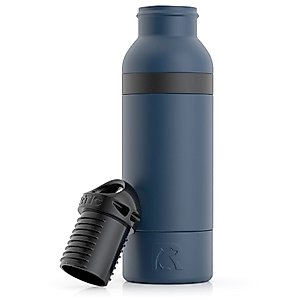 RTIC Bottle Chiller Water Bottle Insulated Cooler for 12oz Glass Soda Bottle or 16oz Aluminum Bottle, Double Wall Vacuum Insulation, Stainless Steel Sweat Proof with Built-In Bottle Opener, Navy