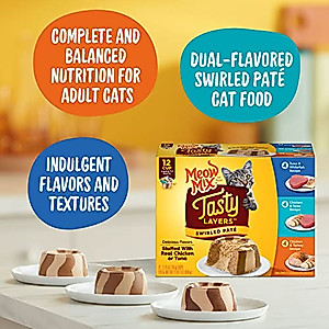 Meow Mix Tasty Layers Swirled Paté Cat Food Variety Pack, 2.75 oz Cup, 12 Pack, 4 Count