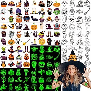 600pcs Halloween Temporary Tattoos for Kids, Assorted Colorful & Glow in the Dark Tattoo Stickers, Halloween Decorations Supplies, Party Favors, Goodie Bag Fillers, Gifts for Boys and Girls