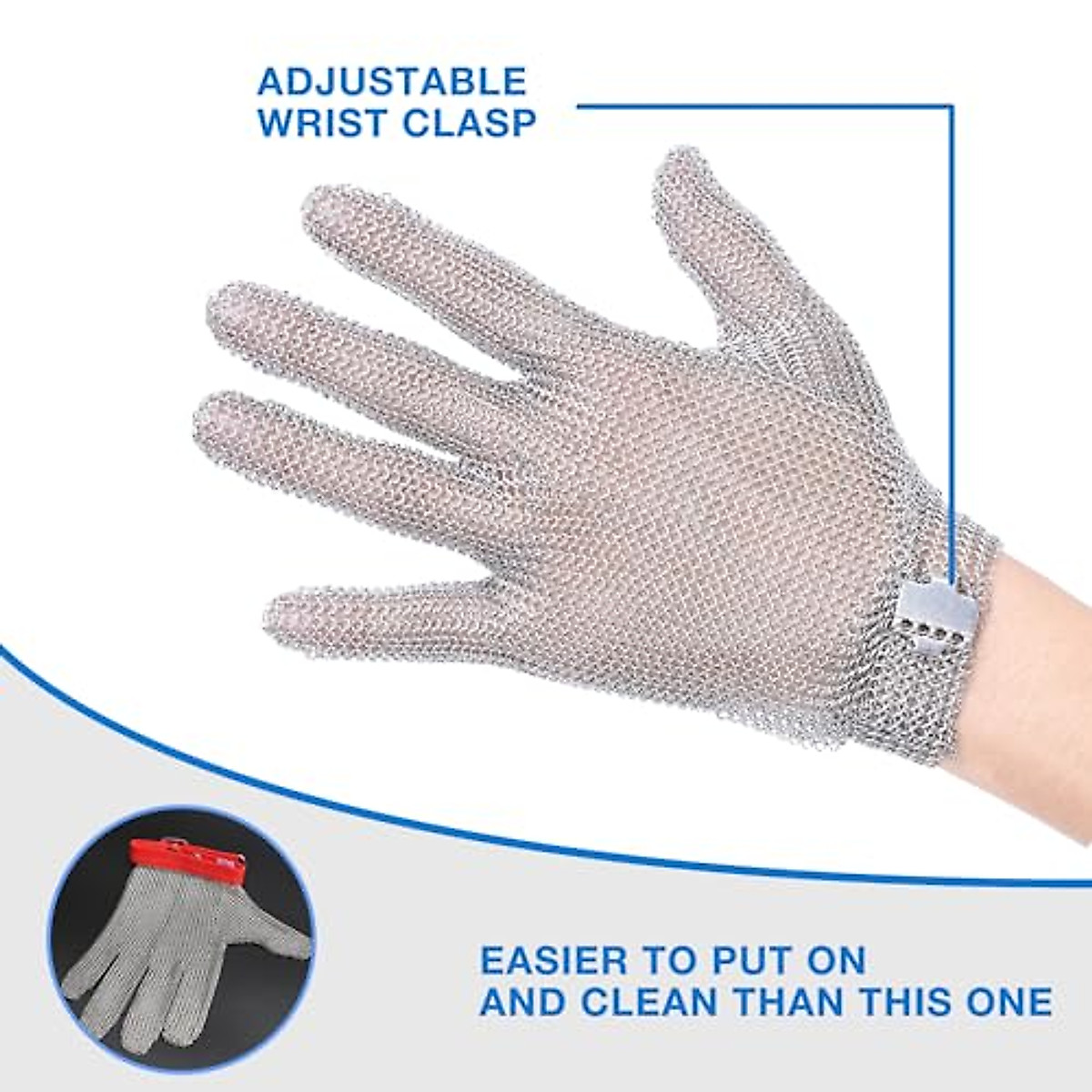 Caprihom Chainmail Glove Highest Level Cut Resistant Glove Food Grade Stainless Steel Metal Mesh Glove for Meat Cutting, Fishing, Oyster Shucking (L -1PCS)