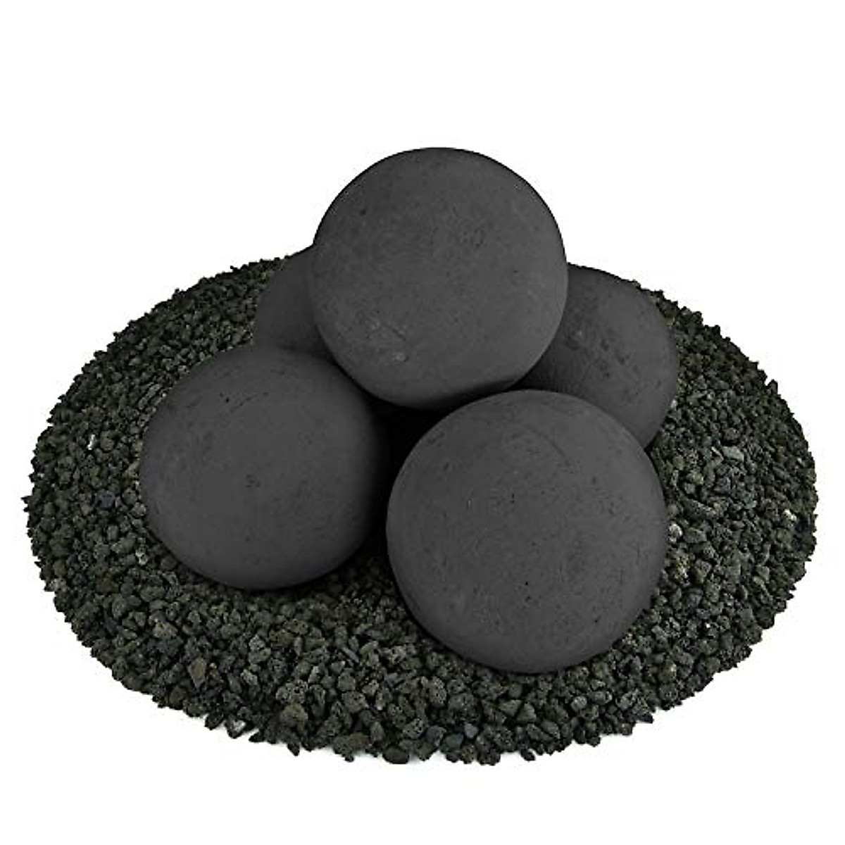 Ceramic Fire Balls | Set of 5 | Modern Accessory for Indoor and Outdoor Fire Pits or Fireplaces – Brushed Concrete Look | Midnight Black, 6 Inch
