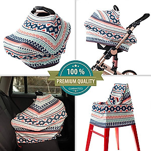 Premium Soft - Baby Car Seat Canopy, Nursing Cover, Breastfeeding Cover, Shopping Cart Cover, Stroller Sunshade, High Chair Cover, Car Seat Covers for Girls and Boys, Baby Seat Cover - Aztec