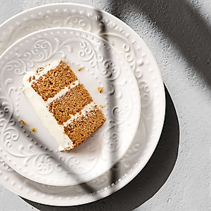 Artena Embossed Ceramic Salad Plates, White Dinner Plates 8.25 inch, Kitchen Plates Set of 4, Pasta Plate for Appetizer, Dessert, Serving Dishes for Entertaining, Party, Microwave/Oven/Dishwasher Safe