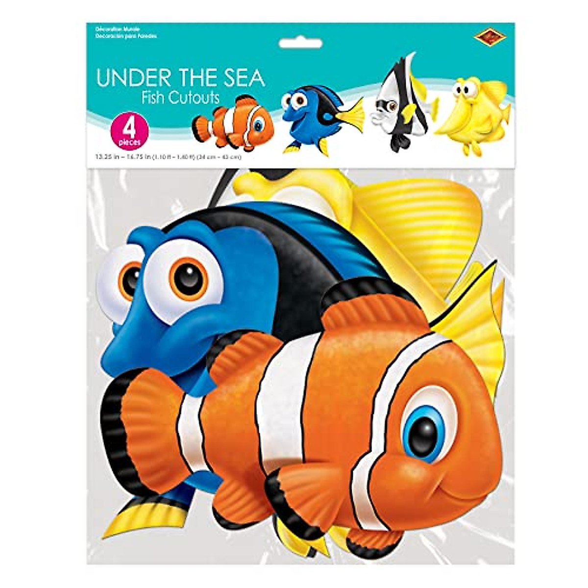 Beistle Assorted Fish Under The Sea Cutouts-4 Pcs, 14.5" - 17", Multicolor