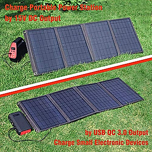 40W Foldable Solar Panel with USB QC 3.0, 12-15V DC Output, Portable Solar Charger with Fast Charge Technology for Power Bank, iPhone, iPad, Samsung and Outdoor Camping