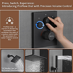 SHOYELA Thermostatic Shower System Matte Black, Push Button Diverter Shower Faucet with 2 in 1 Handheld, Ceiling Mount 12 Inch Shower Head with 6 Inch Wall Mount Shower Head