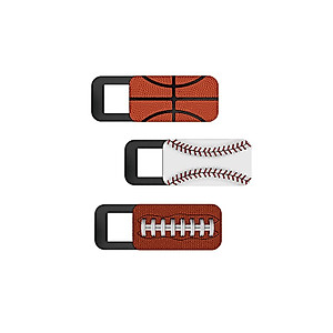 WIRESTER Set of 3 Camera Cover Slide, Plastic Webcam Privacy Cover for Laptop, MacBook, PC, Computer, Cell Phone and More Accessories - Baseball Pattern, Basketball Pattern, Football Pattern