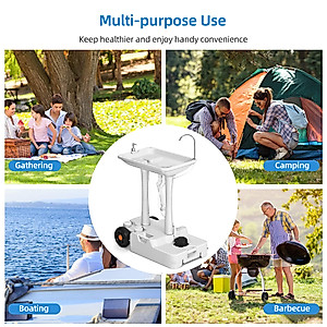 YITAHOME Portable Camping Sink with Rolling Wheels, Hand Washing Station with 30 L Water Capacity, Soap Dispenser, Towel Holder, Ideal for Outdoor, Travel, Boat, Gather, Wedding, Worksite, White