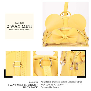 Girls Bowknot Polka Dot Cute Mini Backpack Small Daypacks Convertible Shoulder Bag Purse for Women (Light Yellow)