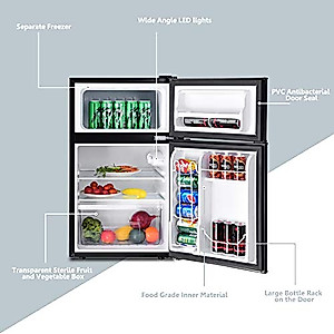 KOTEK Mini Fridge with Freezer, 3.2 Cu.Ft Compact Refrigerator with Reversible 2 Doors, 7 Level Adjustable Thermostat & Removable Shelves, Small Refrigerator for Bedroom/Office/Dorm/Apartment (Black)