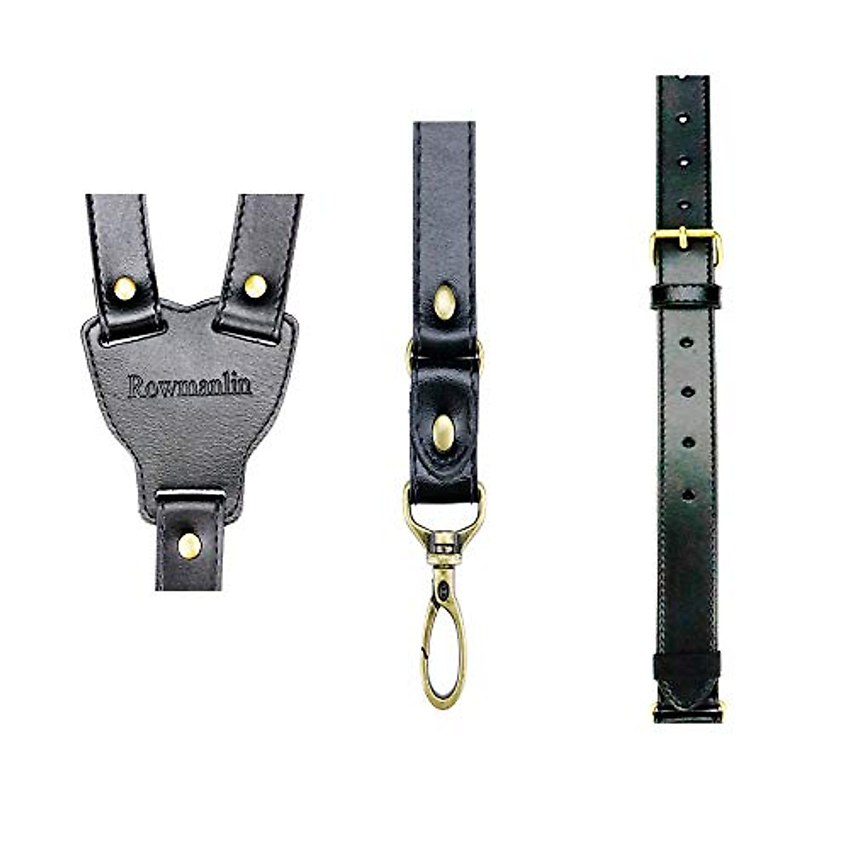 Rowmanlin Mens Suspenders with Snap Hooks on Belt Loops Genuine Cowhide Leather Adjustable Tuxedo Wedding for Gifts