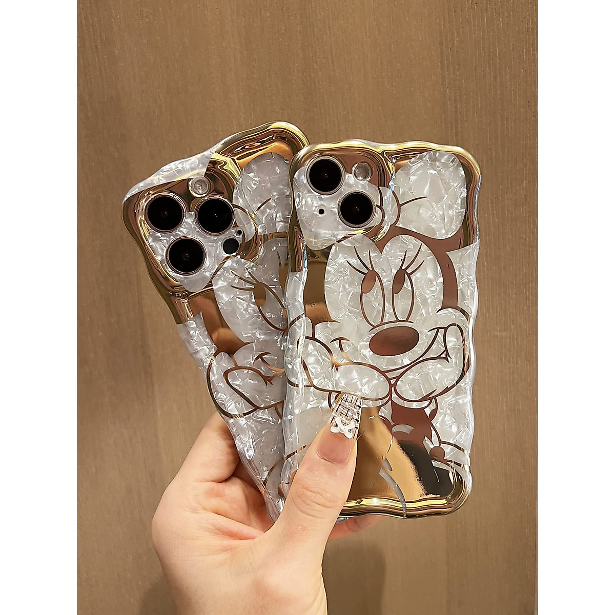 Filaco Cute Case for iPhone 14 Pro Max, Curly Wave Frame Shape Minnie Glitter Cover, Slim Thin Full Camera Lens Protection Case for Women & Girls