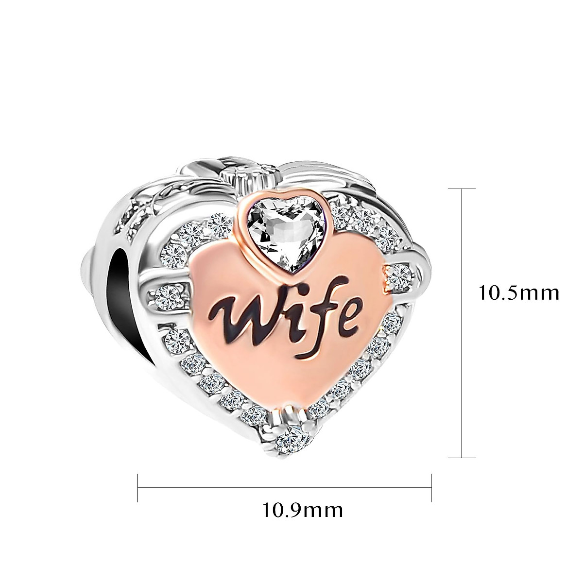 Chili Jewelry Rose Gold Wife Heart Love Charms with Clear Crystal Beads Compatible With Pandora Charms Bracelets