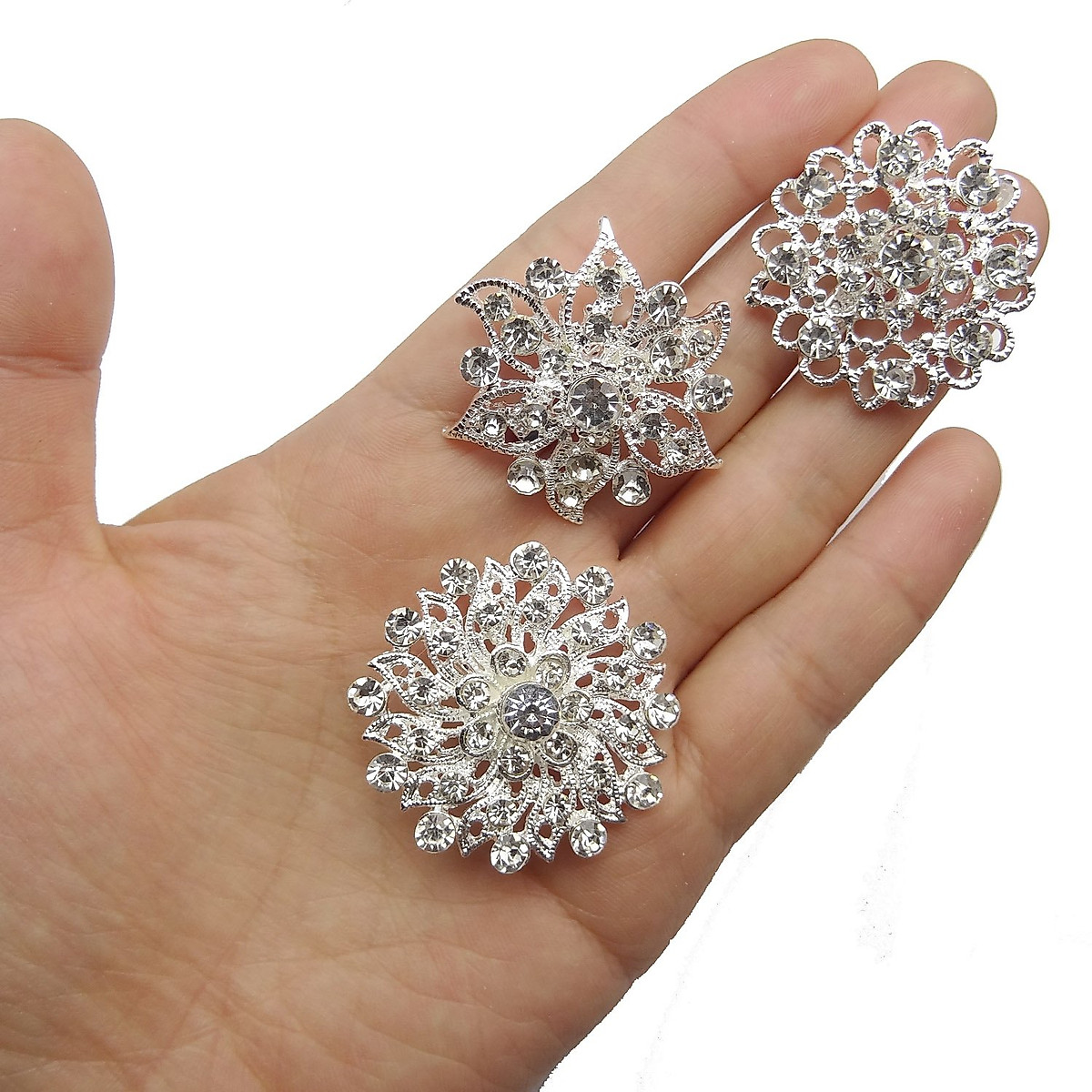 L'VOW Silver Crystal Broaches Brooch Pins Wedding Brooches Bouquet Kit Pack of 25Pcs