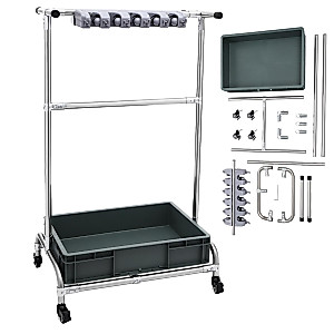 JAYGOVAN Broom and Mop Holder Put Wet Mops Movable Floor-Mounted Mop Rack Floor Standing Cleaning Tool Cart Storage with 12 Pack and Wheel Broom Holder Organizer for Garden,Garage, Shed, Outdoor