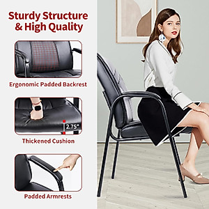 CLATINA Big Tall Wide Office Guest Chair Heavy Duty 500lbs Leather Comfy Side Reception Chair with Arms No Wheels, Executive Bariatric Lobby Chair for Meeting Conference Waiting Room Stationary 4PACKS