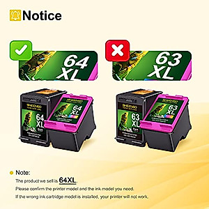 64XL Ink Cartridge Combo Pack High Yield Replacement for HP Ink 64 64 XL for Envy Photo 7858 7855 7155 6255 6252 7120 6232 7158 7164 Envy 7255e 7955e 7958e Tango X Printer (1 Black, 1 Tri-Color)